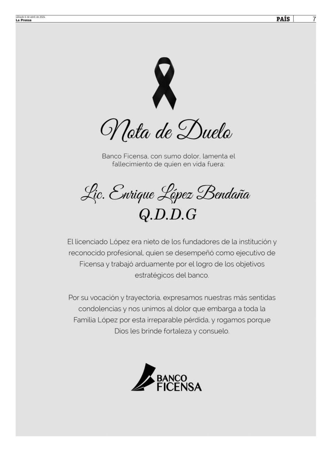 SEPROC - PAG 7. NOTA DE DUELO - BANCO FICENSA