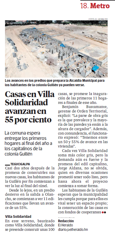 SEPROC - PAG 18. CASAS EN VILLA SOLIDARIDAD AVANZAN EN 55 POR CIENTO
