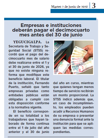PAG 3. EMPRESAS E INSTITUCIONES DEBERÁN PAGAR EL DECIMOCUARTO MES ANTES ...